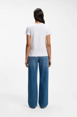 BOSS Slim-fit T-shirt In Cotton-silk Blend With Embroidered Logo - White