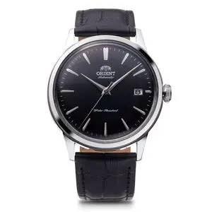 ORIENT WATCHES Orient Bambino Automatic Stainless Steel Dress Watch With Leather Strap - Black