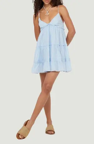 PACSUN Phoebe Eyelet Babydoll Mini Dress - Light Blue