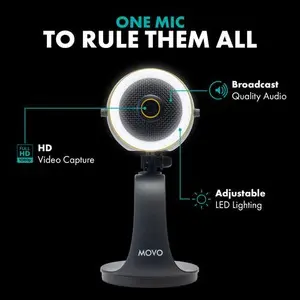MOVO Webmic Hd Pro All-in-one Webcam With Mic And Ring Light In Silver