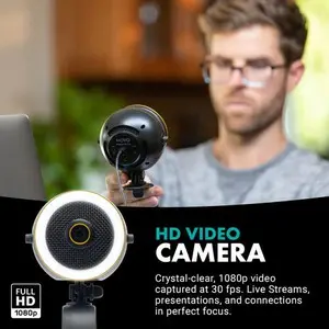 MOVO Webmic Hd Pro All-in-one Webcam With Mic And Ring Light In Silver