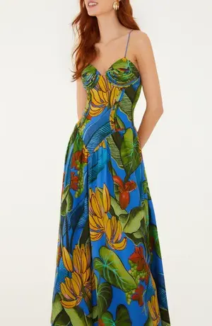 Farm Rio Fruit Print Sweetheart Neckline Maxi Dress