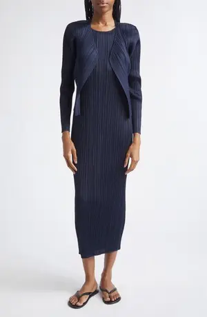 Issey Miyake Pleated Cardigan - Navy