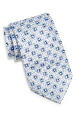 Nordstrom Geometric Print Silk Neck Tie - Silver