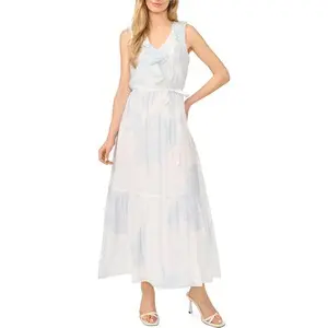 Halogen Ruffle Metallic Tie Waist Sleeveless Maxi Dress