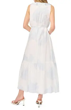 Halogen Ruffle Metallic Tie Waist Sleeveless Maxi Dress