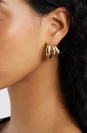 OPEN EDIT Curved Triple Hoop Earrings - Gold