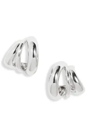 OPEN EDIT Curved Triple Hoop Earrings - Silver