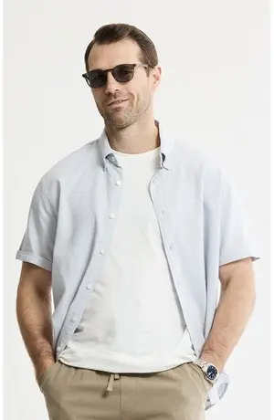 JACHS Linen Blend Short Sleeve Shirt - Light Grey