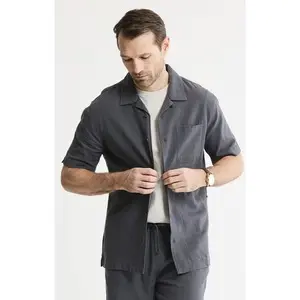 JACHS Linen Blend Short Sleeve Camp Shirt Asphalt