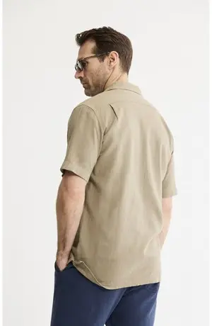 JACHS Linen Blend Short Sleeve Camp Shirt - Mocha