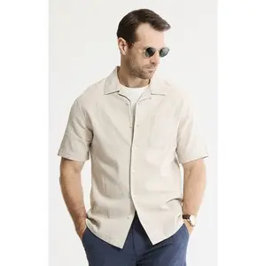 JACHS Linen Blend Short Sleeve Camp Shirt - Stone