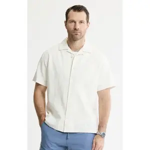 JACHS Linen Blend Short Sleeve Camp Shirt - White