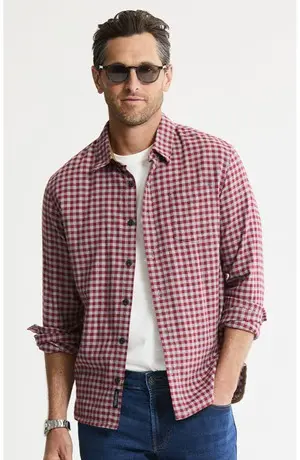 JACHS Manor Stretch Flannel Button-down Shirt - Red