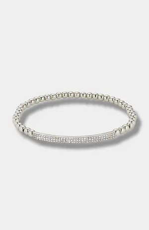 Stella & Dot Tribute Beaded Stretch Bracelet With Pave Bar - Silver