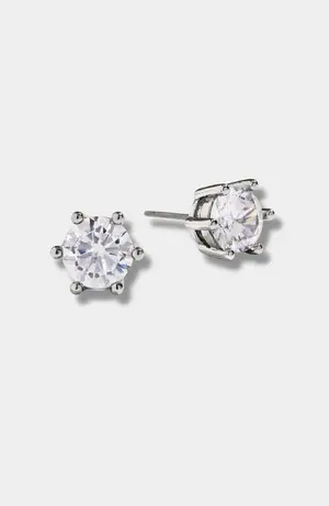 Stella & Dot Stud Earrings With Simulated Diamonds - Silver