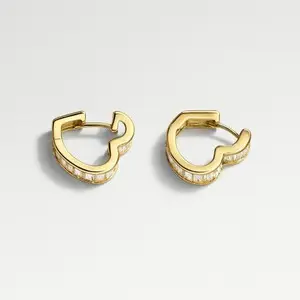 IVY & PEARL CO. Beaumont Heartline Hoops With Baguette Stones - Gold
