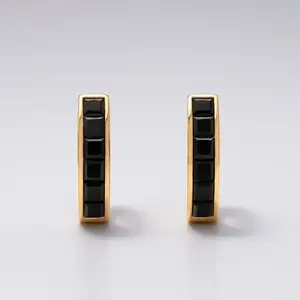 IVY & PEARL CO. Onyx Huggie Earrings In 14k Filled