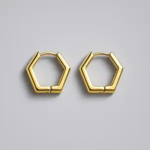 IVY & PEARL CO. Wentworth Signature -filled Hexagonal Hoop Earrings - Gold