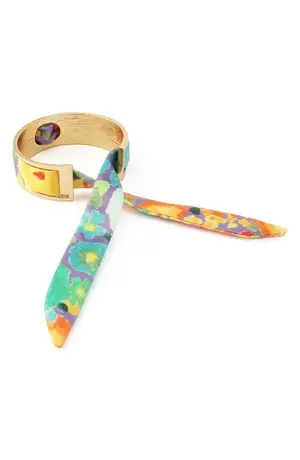 Kurt Geiger Floral Fabric Tie Cuff Bracelet With Eagle Head Motif