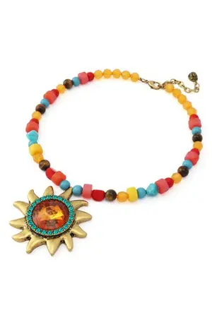Kurt Geiger Beaded Sun Pendant Collar Necklace
