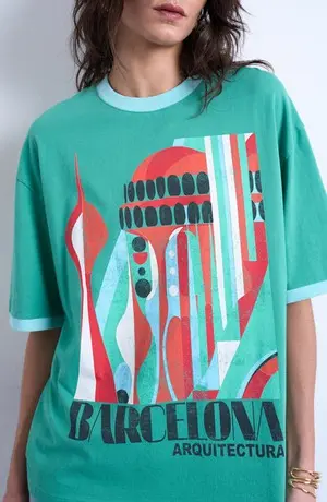 Topshop Barcelona Graphic Oversized Cotton T-shirt