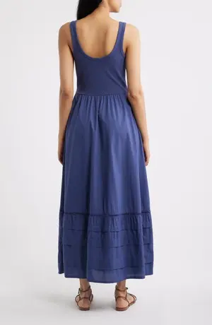 Marine Layer Lexi Rib & Poplin Sleeveless Midi Dress - Navy