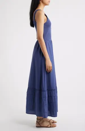 Marine Layer Lexi Rib & Poplin Sleeveless Midi Dress - Navy
