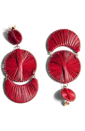 Mango Geometric Textured Drop Earrings - Red