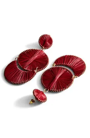 Mango Geometric Textured Drop Earrings - Red