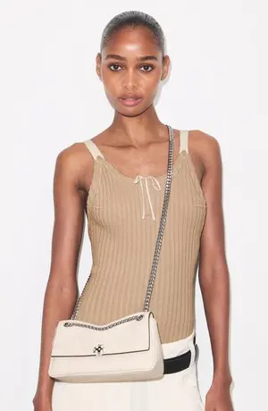 Tory Burch Small Charlie Leather Shoulder Bag - Light Cream