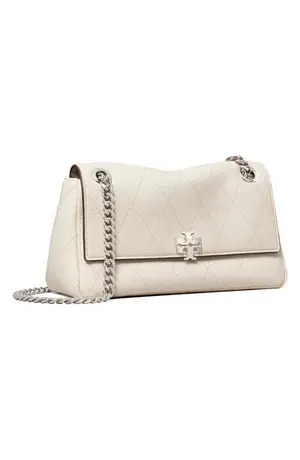 Tory Burch Small Charlie Leather Shoulder Bag - Light Cream