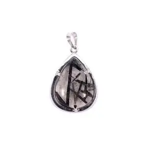 MINERALGEMS ✩ STUDIO Tourmalinated Quartz And Sterling Silver Pendant Necklace - Black/white
