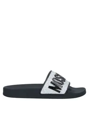 Moschino Rubber Pool Slides With Glitter Embellishment - Grey