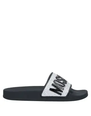 Moschino Rubber Pool Slides With Glitter Embellishment - Grey