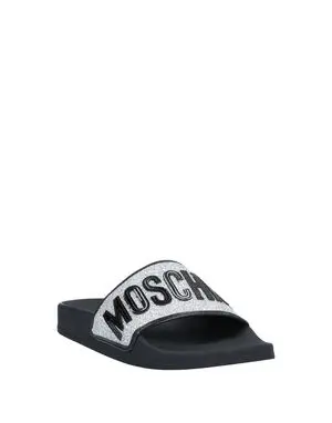 Moschino Rubber Pool Slides With Glitter Embellishment - Grey
