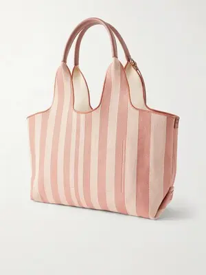 Chloé Striped Canvas Shoulder Bag With Leather Trim - Pink