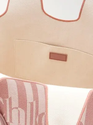 Chloé Striped Canvas Shoulder Bag With Leather Trim - Pink