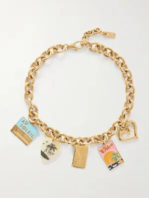 Chloé Gold-tone Enamel Charm Necklace - Multi