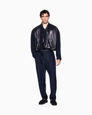 Giorgio Armani Oversized Fit Leather Blouson Jacket With Silk Lining