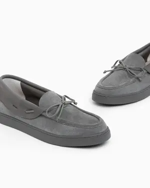 Giorgio Armani Suede Slip-on Loafers With Rubber Soles - Grey