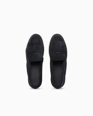 Giorgio Armani Suede Loafers With Leather Lining And Rubber Sole - Blue