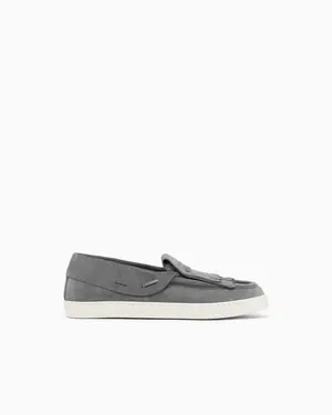 Giorgio Armani Suede Loafers With Leather Lining And Rubber Sole - Grey