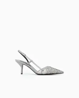 Giorgio Armani Leather And Mesh Slingback Pumps With Rhinestone Embroidery