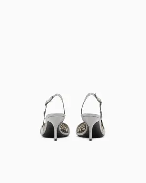 Giorgio Armani Leather And Mesh Slingback Pumps With Rhinestone Embroidery