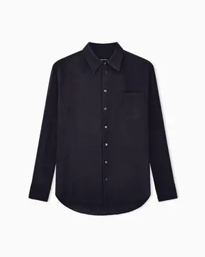 Giorgio Armani Regular Fit Cotton And Silk Blend Creponne Shirt - Blue
