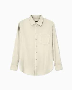 Giorgio Armani Shirt Regular Fit In Cotton And Silk Blend Creponne - Green