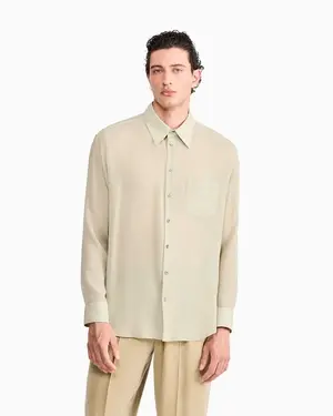 Giorgio Armani Regular Fit Cotton And Silk Blend Creponne Shirt - Green