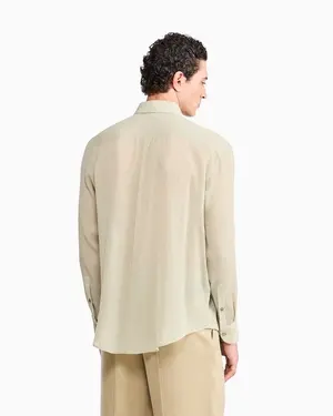 Giorgio Armani Regular Fit Cotton And Silk Blend Creponne Shirt - Green