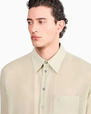 Giorgio Armani Regular Fit Cotton And Silk Blend Creponne Shirt - Green
